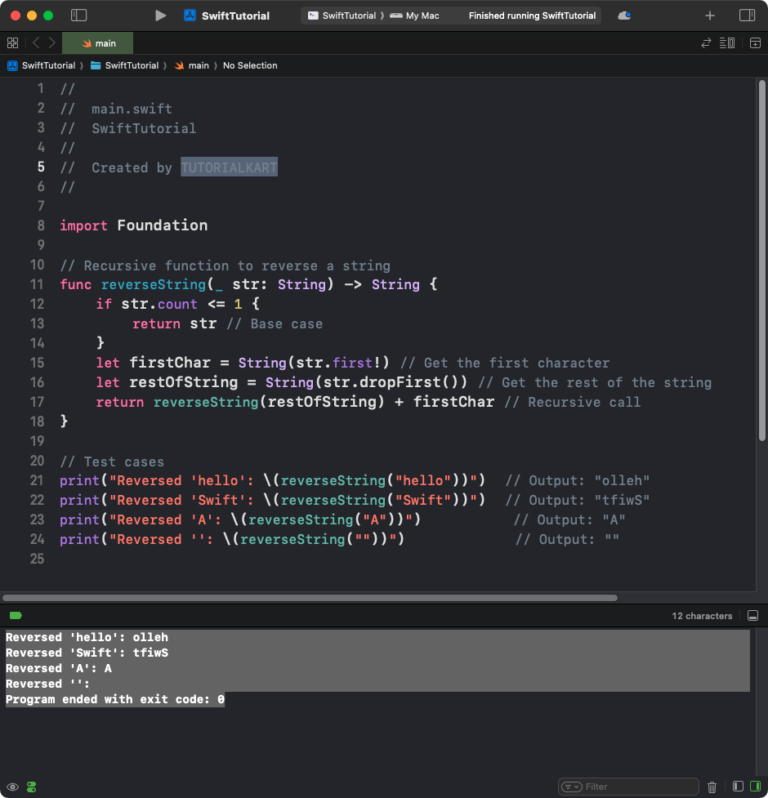 Swift - Reverse String using Recursion